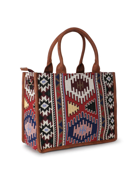 Anekaant Tribal Tan & Multi Jacquard Cotton Canvas Ethnic Motifs Self ...