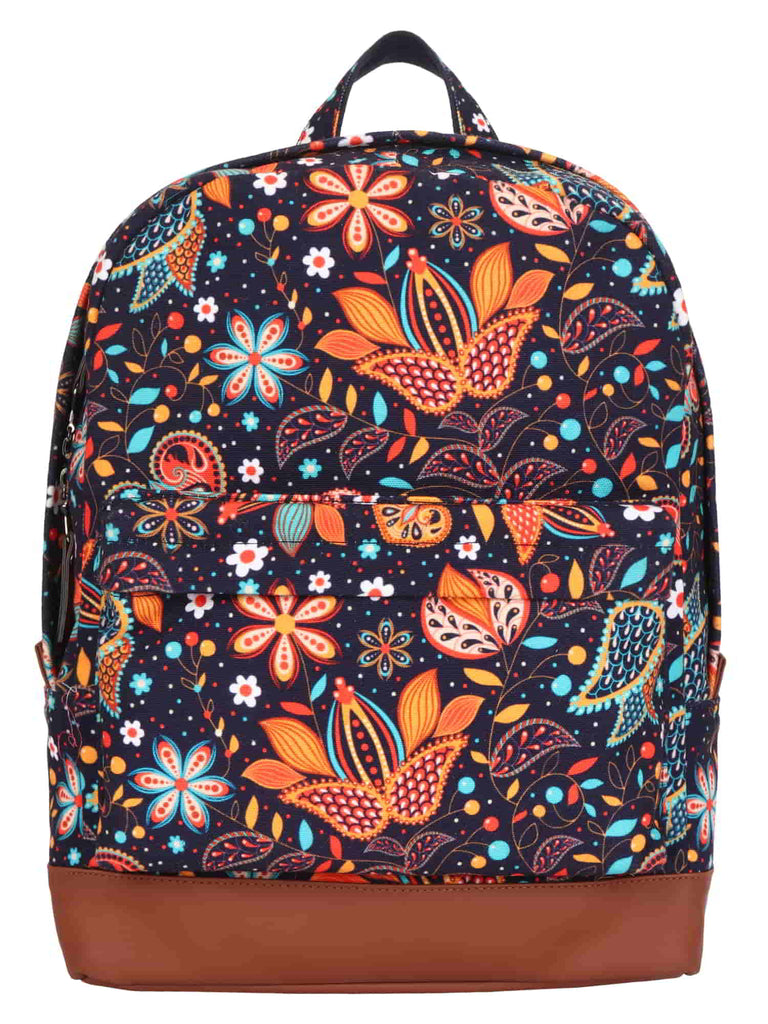 Anekaant Multi & Navy Blue Artsy Printed Canvas Backpack
