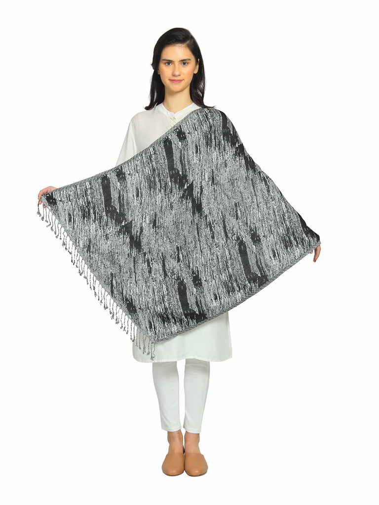 Anekaant Black & White Viscose Rayon Woven Design Abstract Reversible Shawl